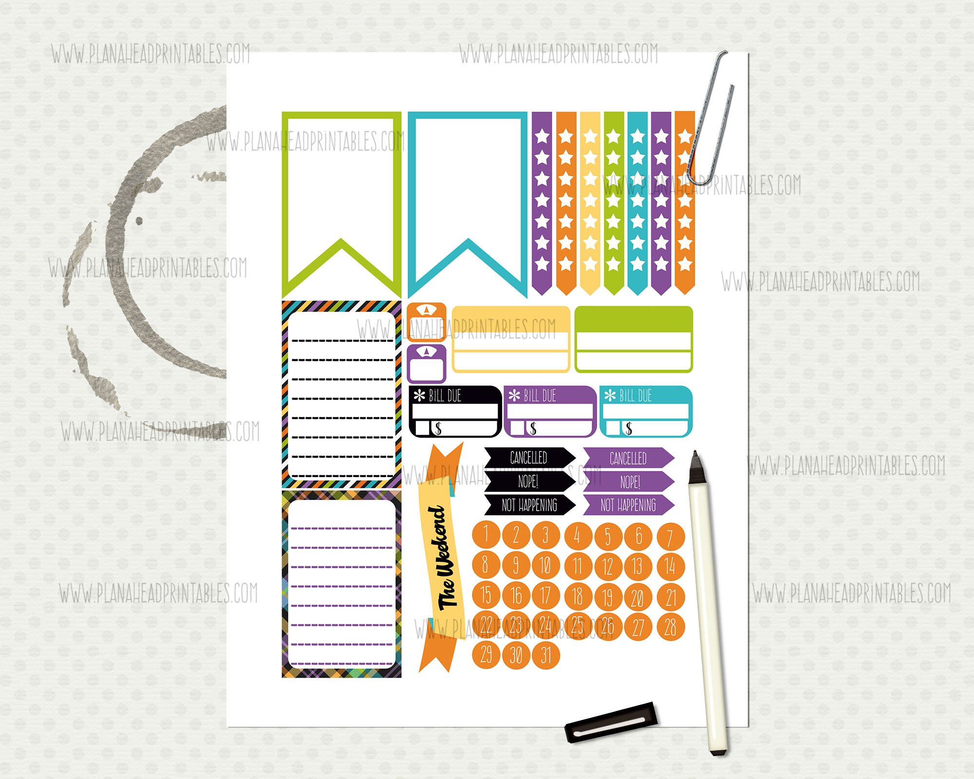 Big Happy Planner Printable Stickers Vertical Weekly Kit Cute - Etsy