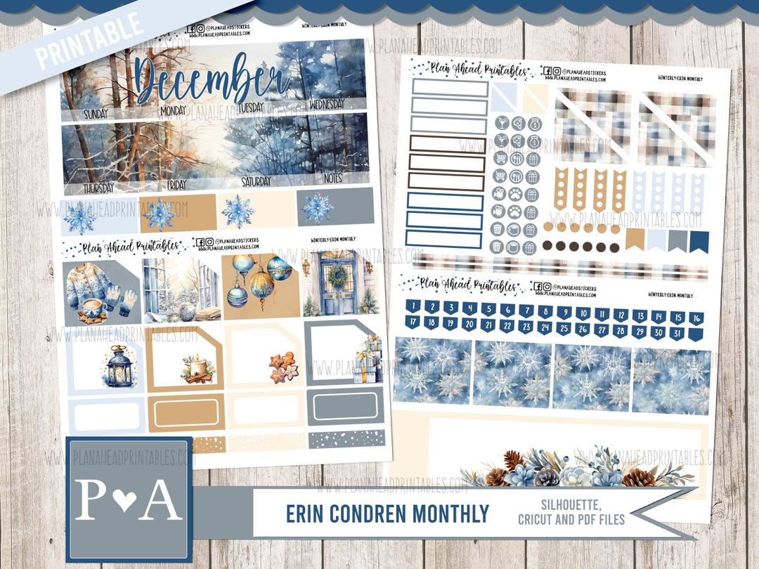 Winterly December Monthly PRINTABLE Classic Erin Condren Life Planner ...