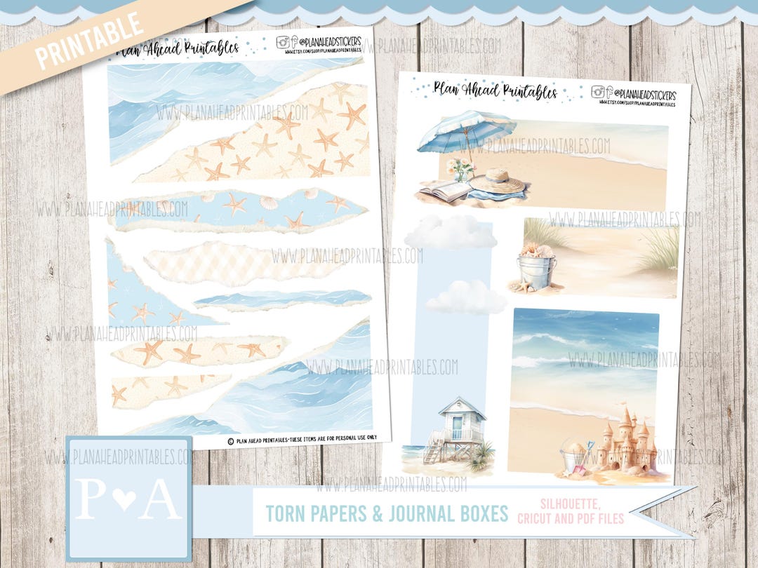 Coastal Calm PRINTABLE Torn Papers and Journal Boxes, Bullet Journaling ...