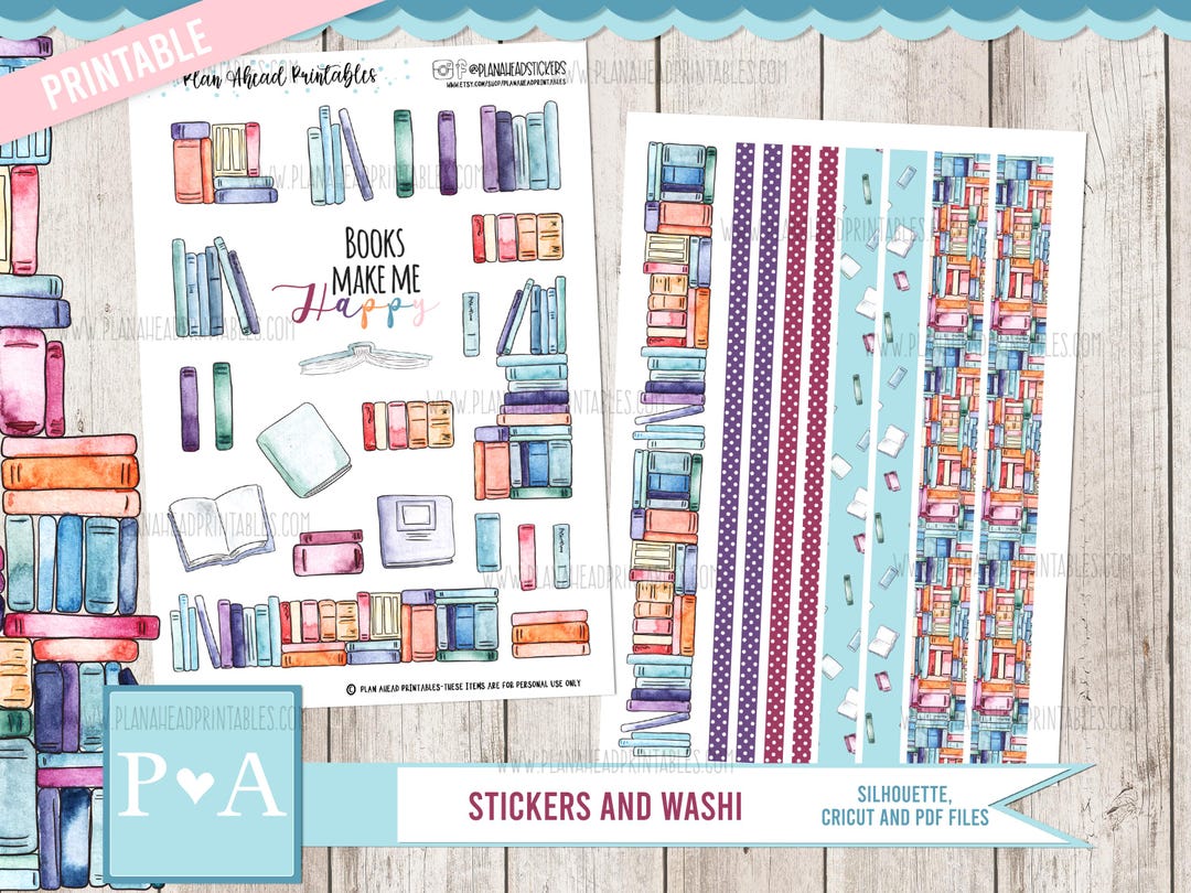 The Bookshelf PRINTABLE Stickers and Washi Planner Kit, Bullet ...