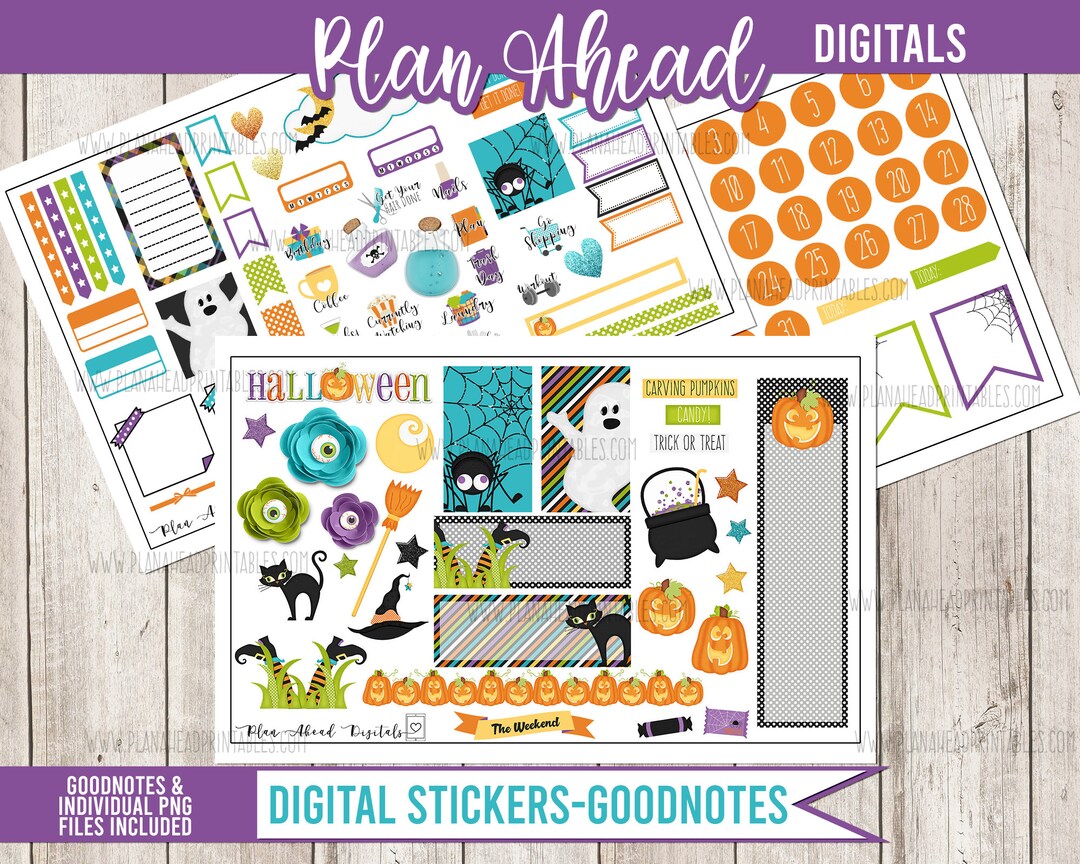 Cute and Spooky Halloween Themed Digital Sticker Pack Goodnotes iPad ...