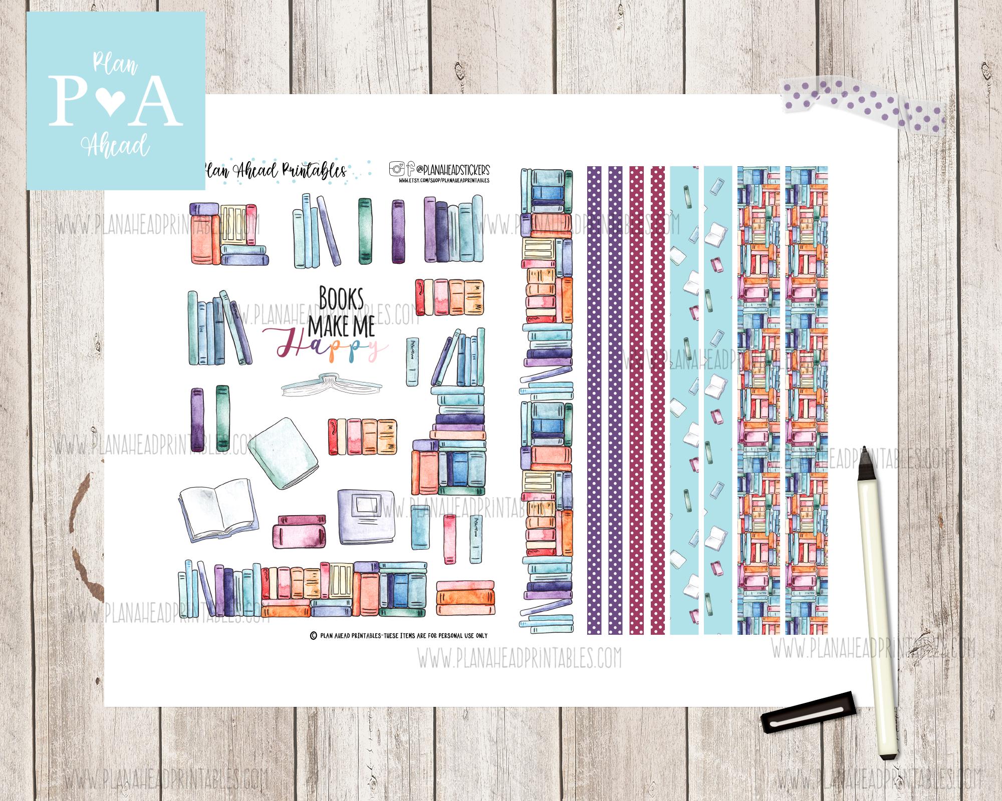 The Bookshelf PRINTABLE Stickers and Washi Planner Kit, Bullet ...