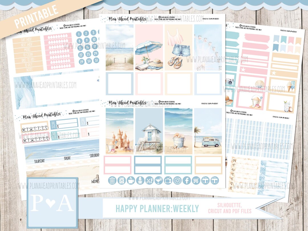 Coastal Calm PRINTABLE Classic Happy Planner Weekly Planner Sticker Kit ...
