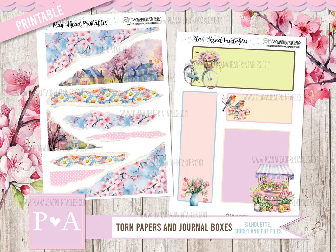 Blooming Horizons PRINTABLE Torn Papers and Journal Boxes, Bullet ...