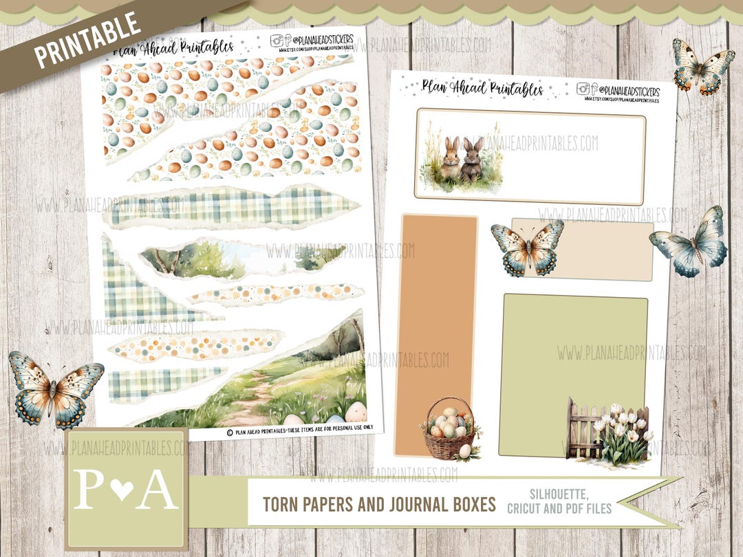 Easter Meadows PRINTABLE Torn Papers and Foliage Stickers, Bullet ...