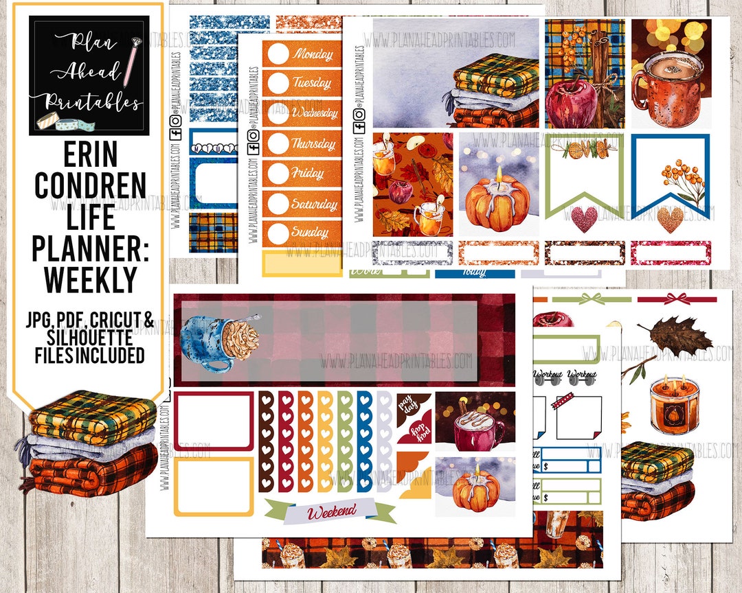 Erin Condren Life Planner Printable Sticker Weekly Kit, Cozy Fall - Etsy