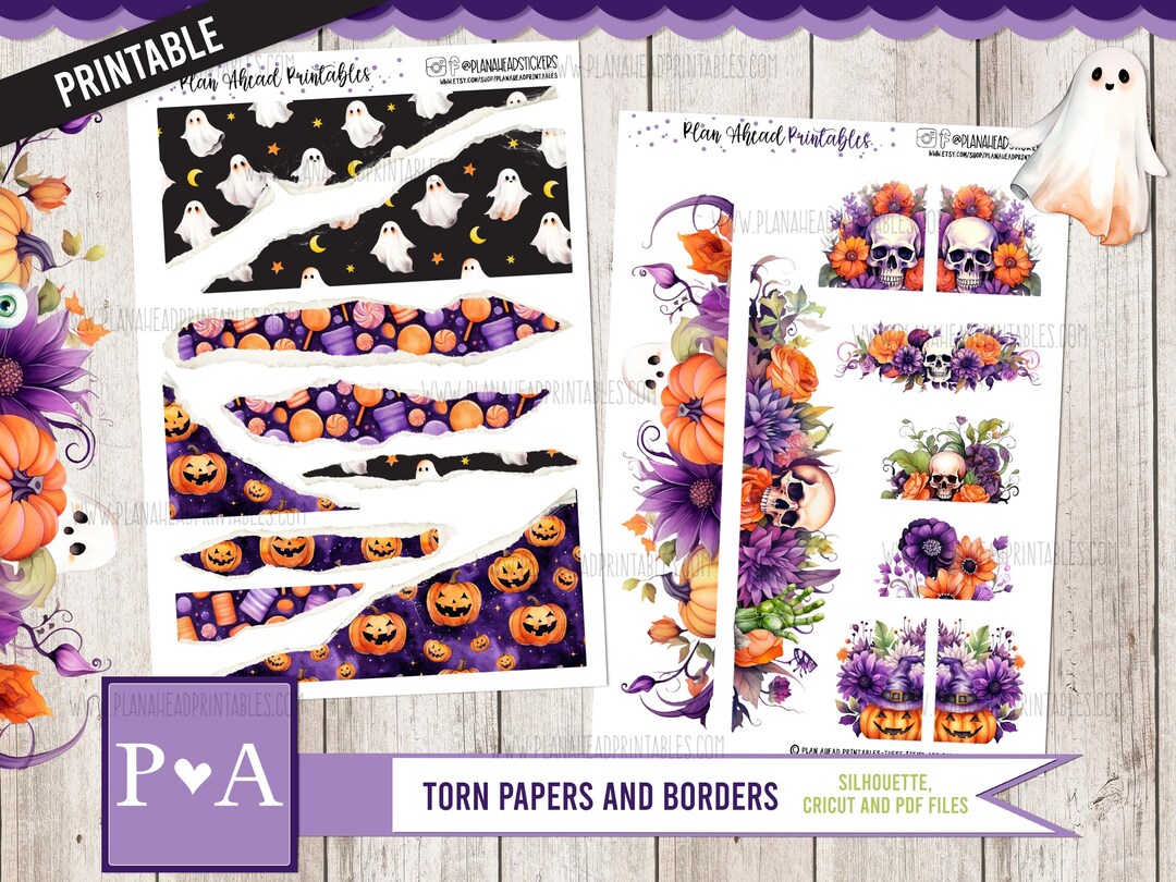 Ghouls Wanna Have Fun PRINTABLE Torn Papers and Border Stickers, Bullet ...