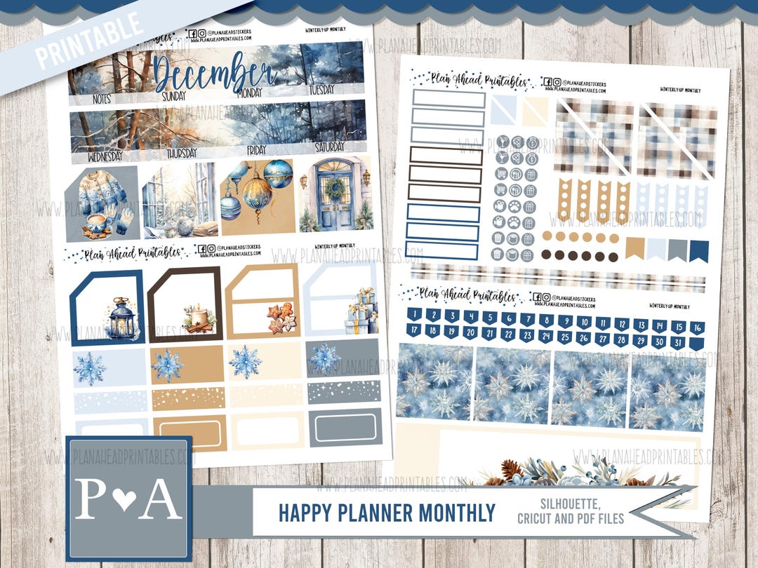 Winterly December PRINTABLE Classic Happy Planner Monthly Planner ...