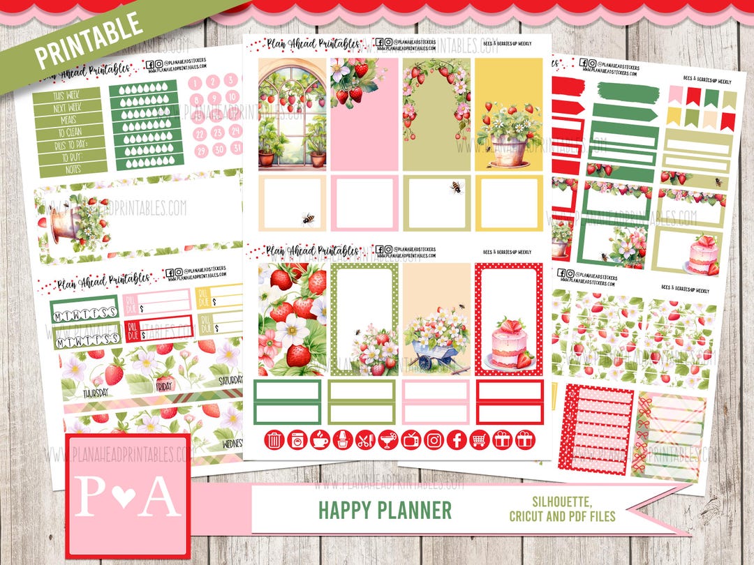 Bees and Berries PRINTABLE Classic Happy Planner Weekly Planner Sticker ...