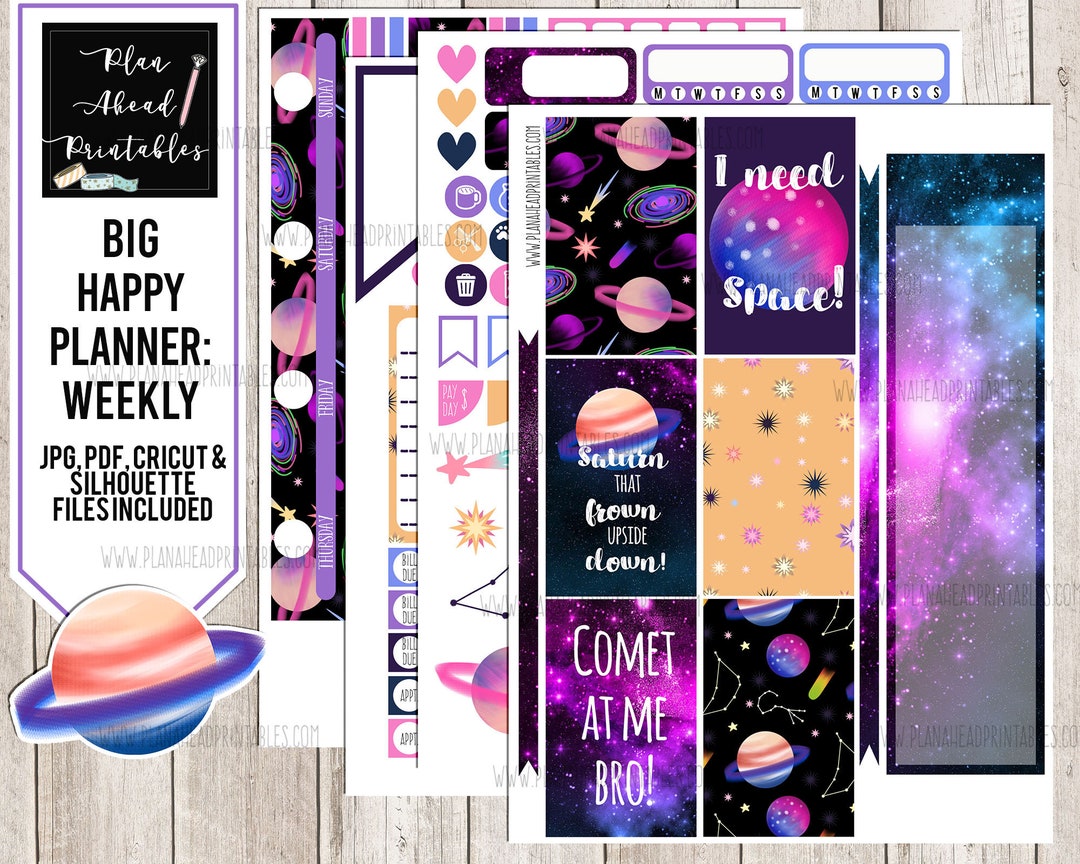 Big Happy Planner Printable Stickers Vertical Weekly Kit, Space Galaxy ...