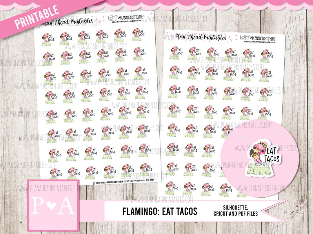 PRINTABLE Functional Cute Flamingo Icons Eat Tacos Planner Stickers ...