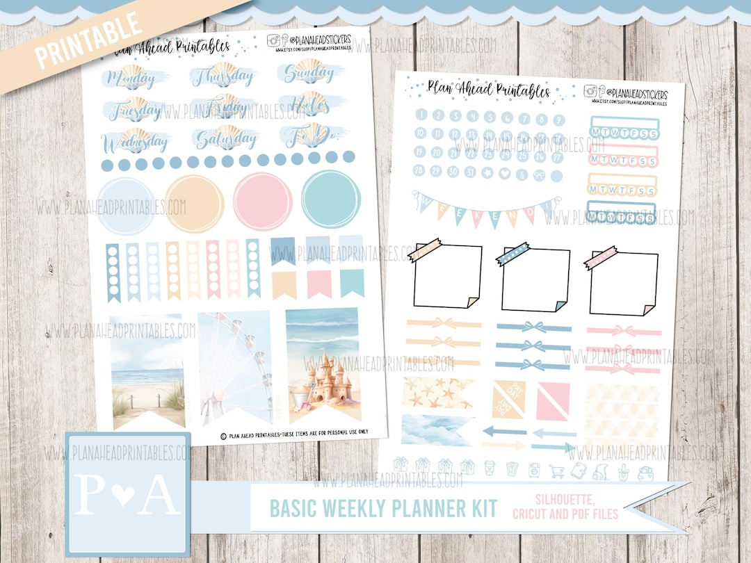 Coastal Calm PRINTABLE Basic Weekly Planner Kit, Bullet Journals Happy ...