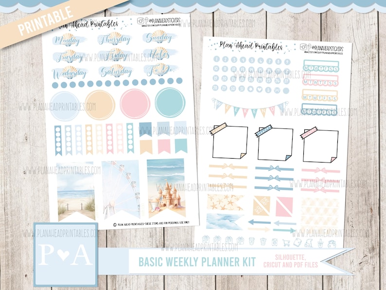 Coastal Calm PRINTABLE Basic Weekly Planner Kit, Bullet Journals Happy ...