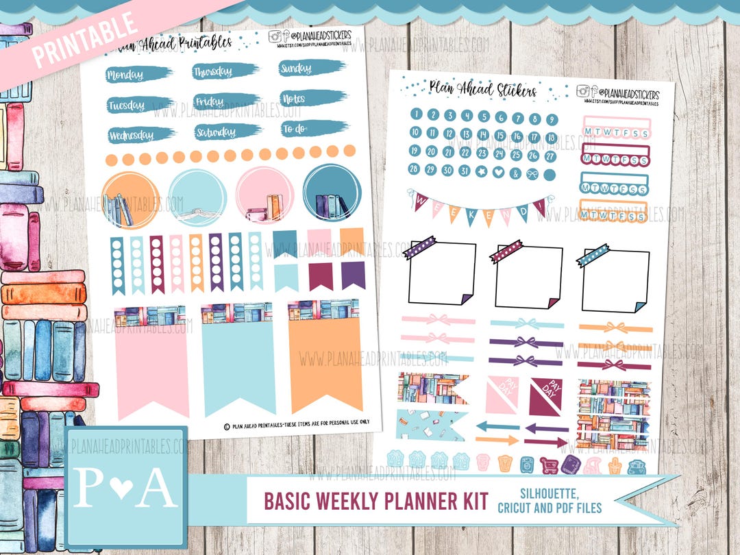 The Bookshelf PRINTABLE Basic Weekly Planner Kit, Bullet Journaling ...