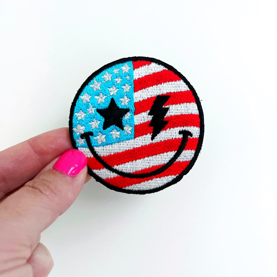 American Flag Smiley Face Iron on Patch, USA 4th of July Hat Patch - Etsy