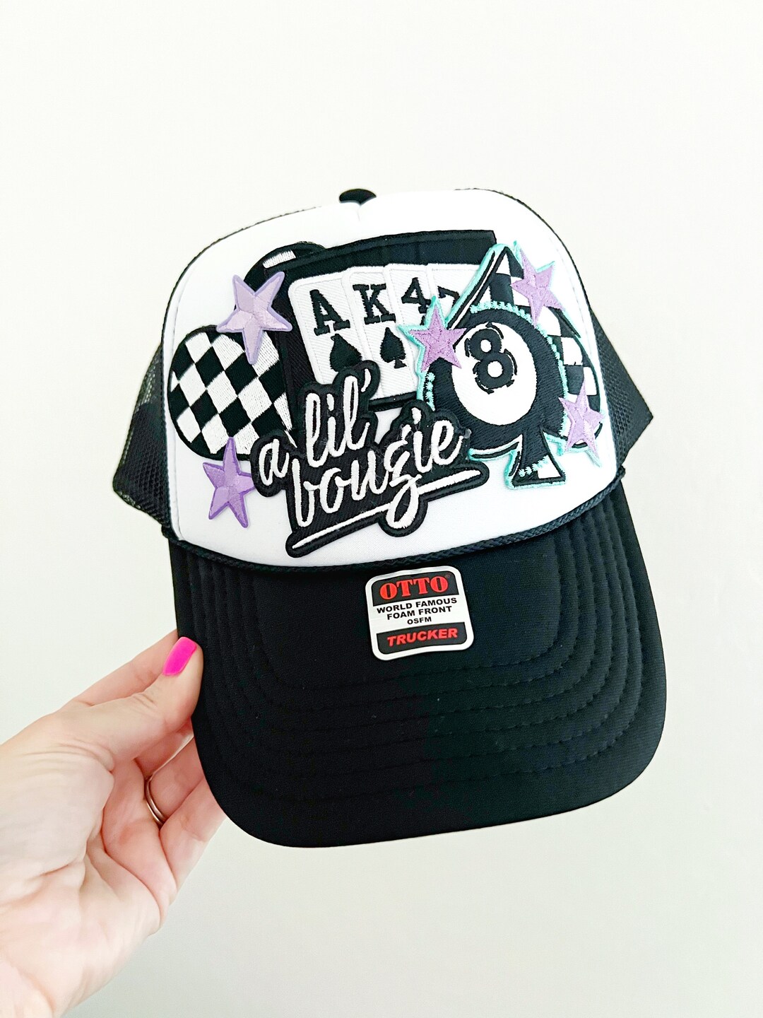 8 Ball, Poker, Vegas, Checkered Black and White Mid Crown OTTO Snap ...