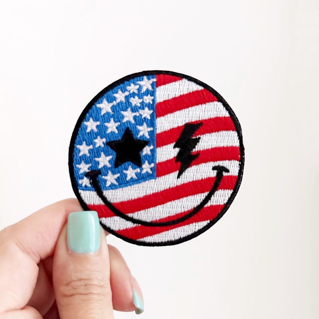 USA 4th of July American Flag Smiley Face Iron on Patch - Etsy