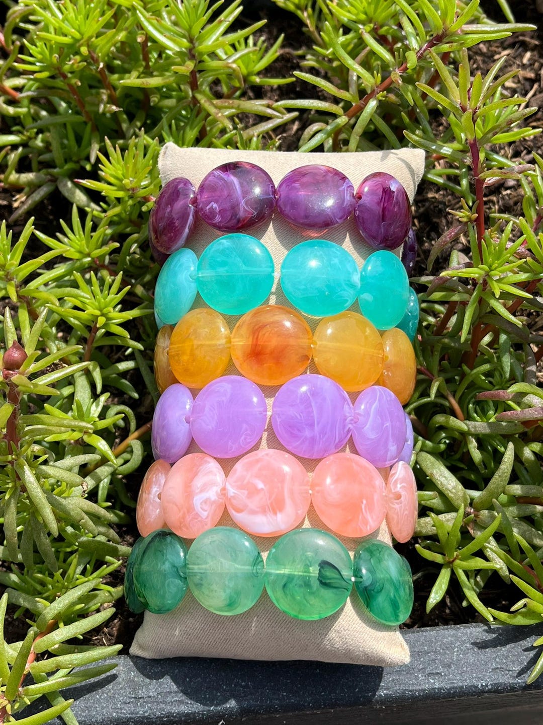 Elastic Bracelet With Acrylic Disc Beads - Etsy Australia