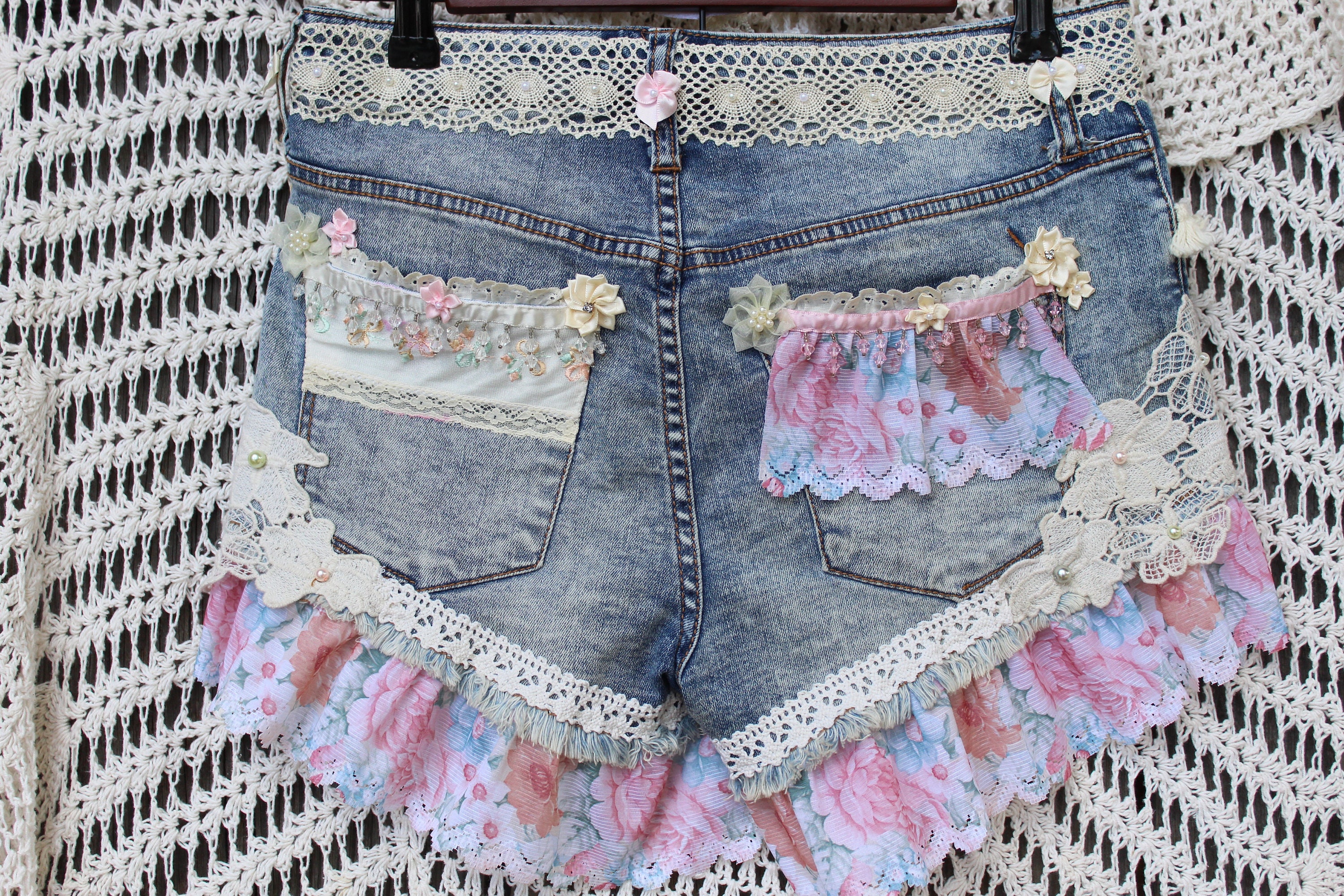 Ladies Fabulously Frilly Romantic Girly Shorts Refashioned Embellished ...