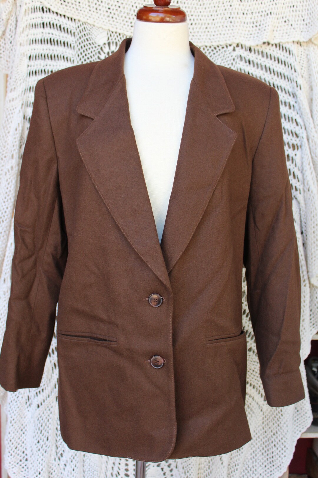 Ladies Brown Wool Blazer, Jacket / Vintage Made in USA Alfred Dunner ...