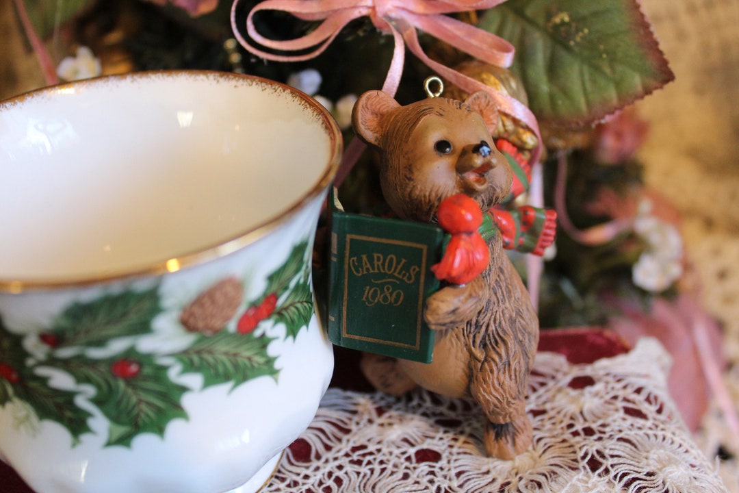 80s Ceramic Caroling Bear Ornament, VINTG Dated Keepsake Xmas Bear ...