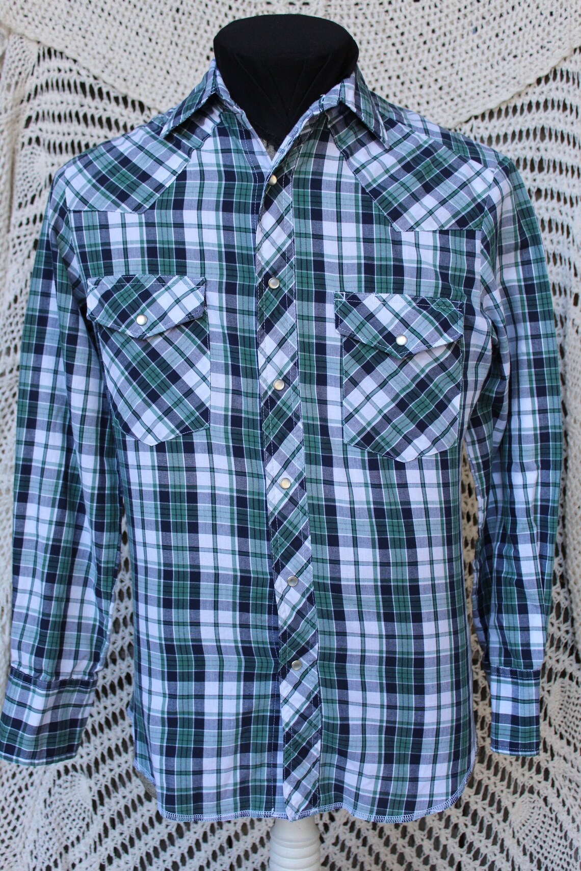 Mens Plaid VINTG Wrangler Western Shirt/dressy Line Dance Shirt/western ...