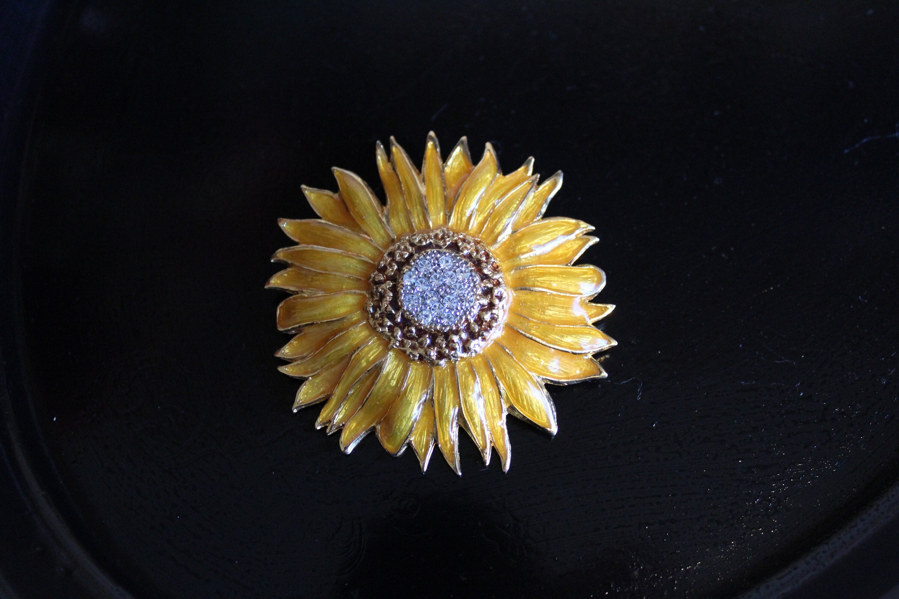Large Golden Sunflower Brooch Pin, Rhinestone, Yellow Sunflower Costume ...