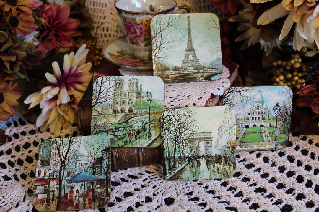 Paris Coaster Set / Vintage Scenic Paris Souvenir Picture Coaster Set ...