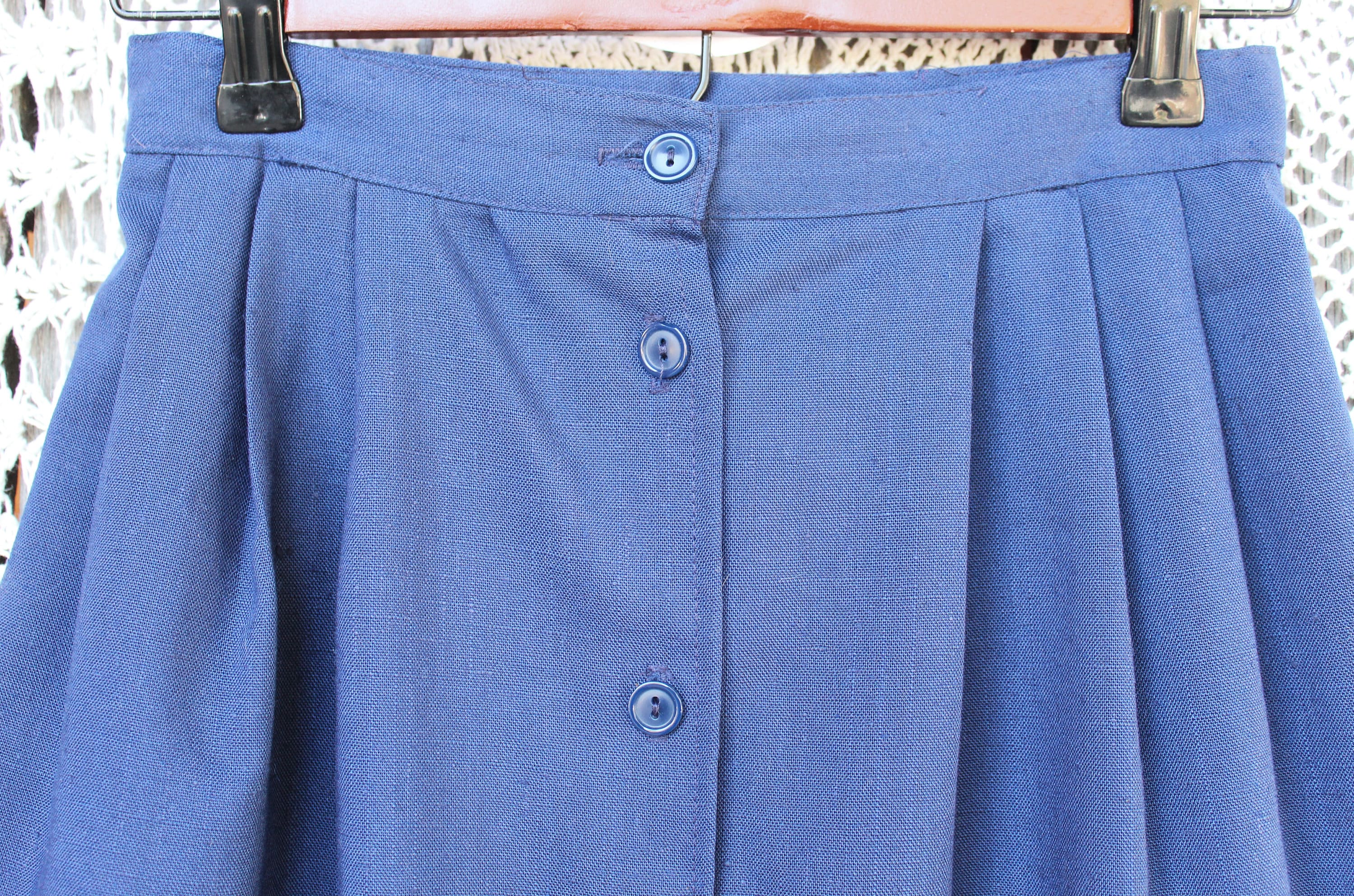 Ladies Navy Blue Secretaries Skirt / 80's Pleated Mid Length Front ...