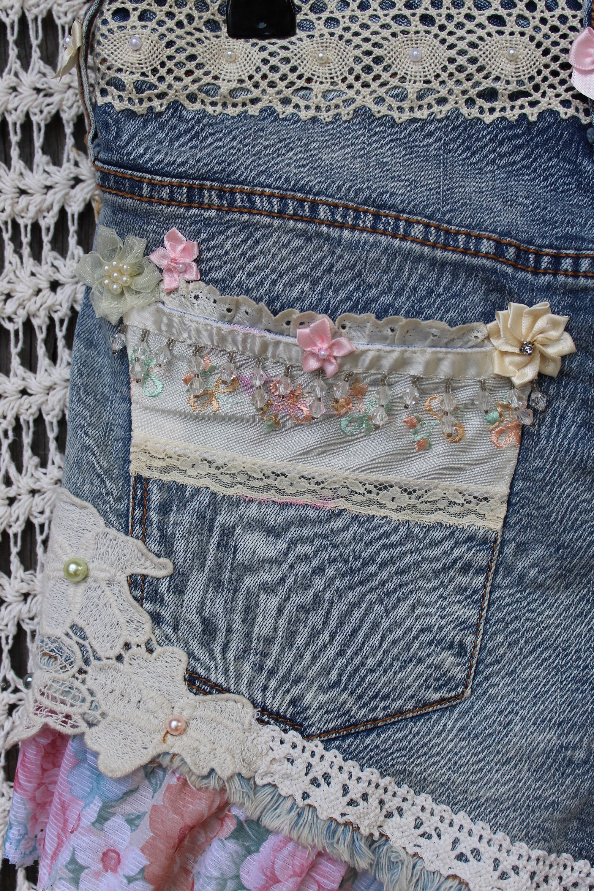 Ladies Fabulously Frilly Romantic Girly Shorts Refashioned Embellished ...