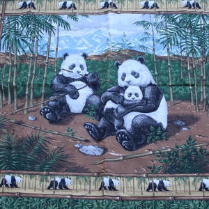 LG Panda Bear Sewing Panel, VNTG 1 YD Panda Bear Family Scenic Sewing ...