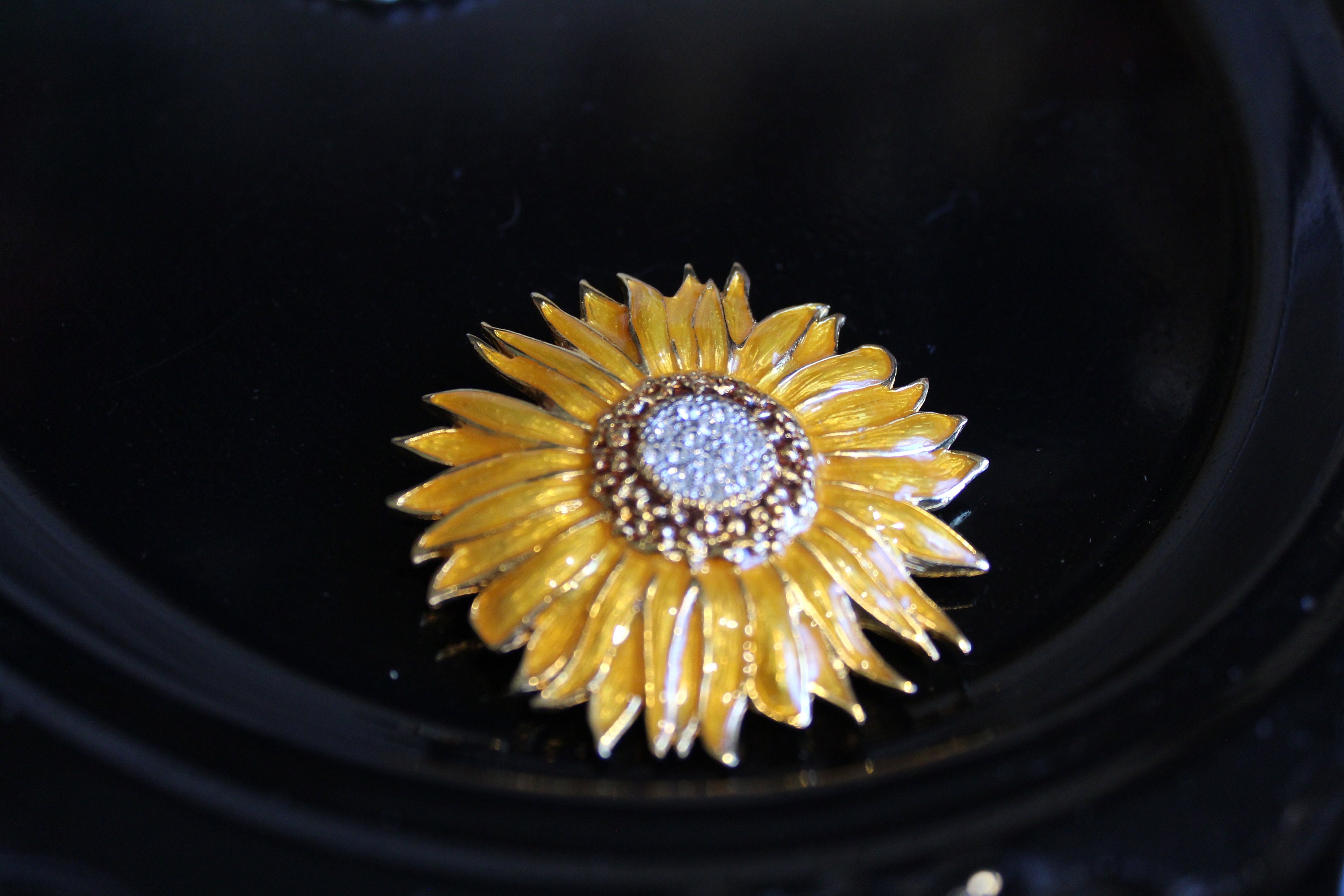 Large Golden Sunflower Brooch Pin, Rhinestone, Yellow Sunflower Costume ...