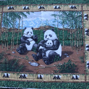 LG Panda Bear Sewing Panel, VNTG 1 YD Panda Bear Family Scenic Sewing ...