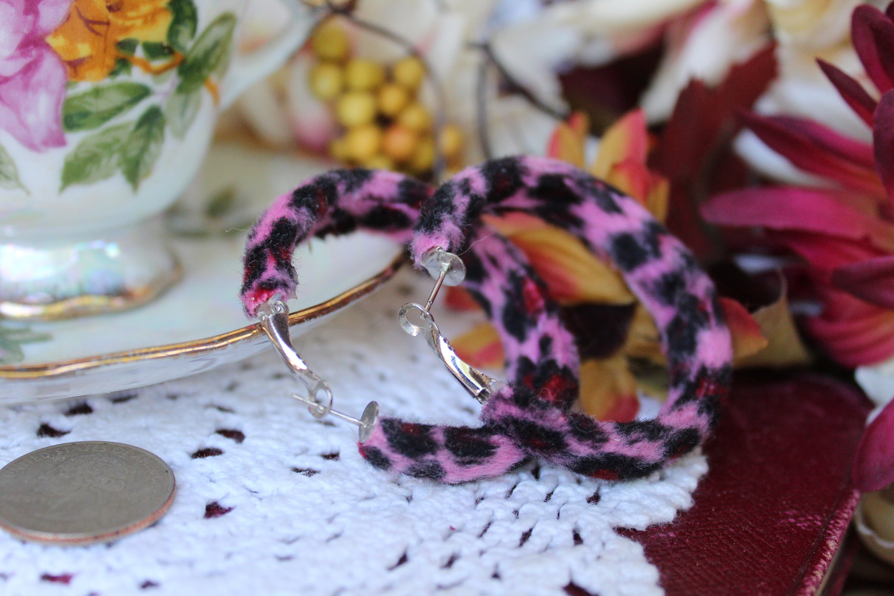 Pink / Red / Black Leopard Furry Large Hoop Earrings / Wild Furry ...