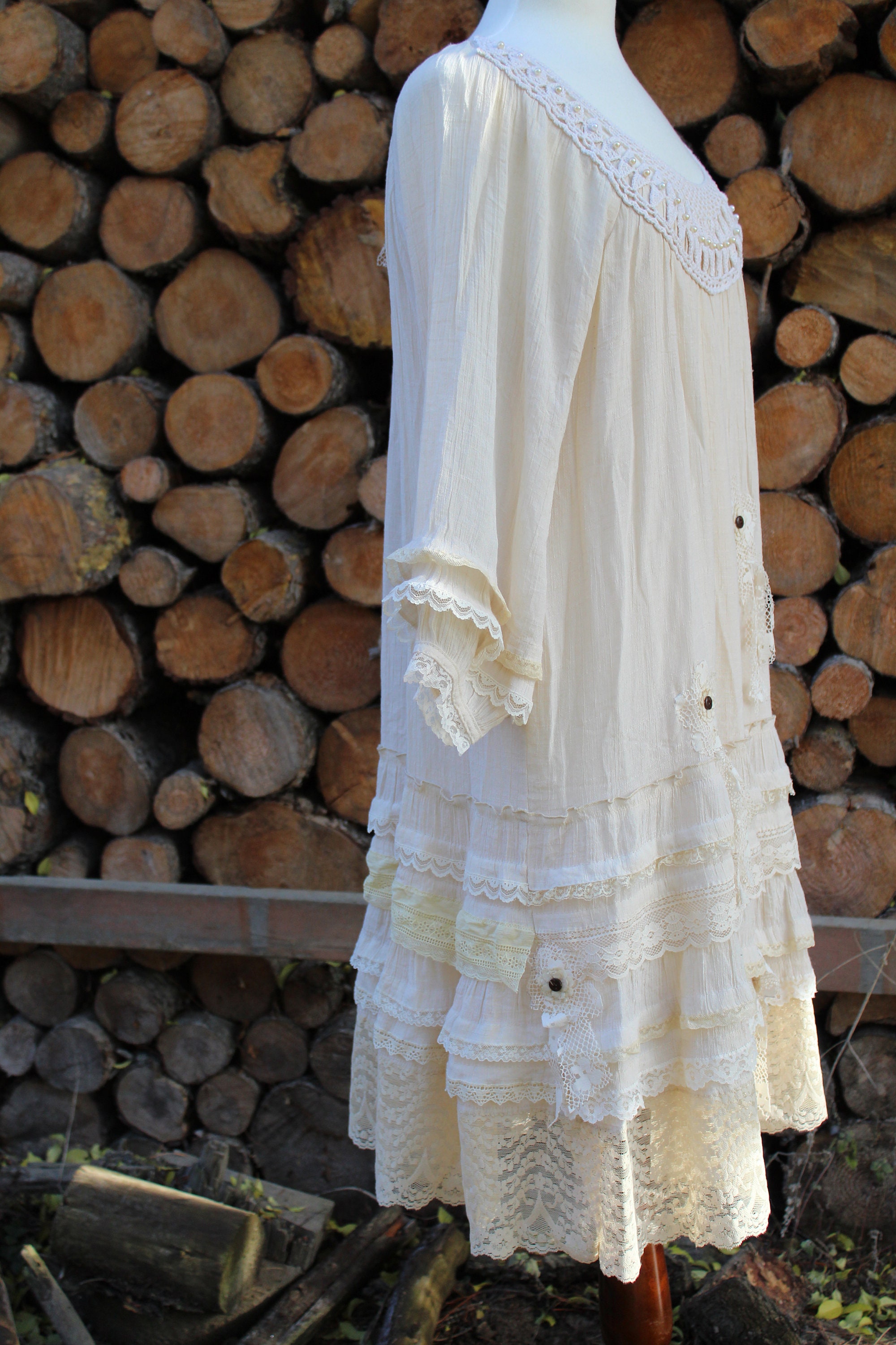 Ladies Romanticly Refashioned Creamy Lacey Pearly & Ruffled Victorian ...