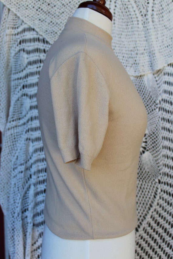 Ladies Light Beige Mock Turtleneck Shirt, VINTG Nylon… - Gem