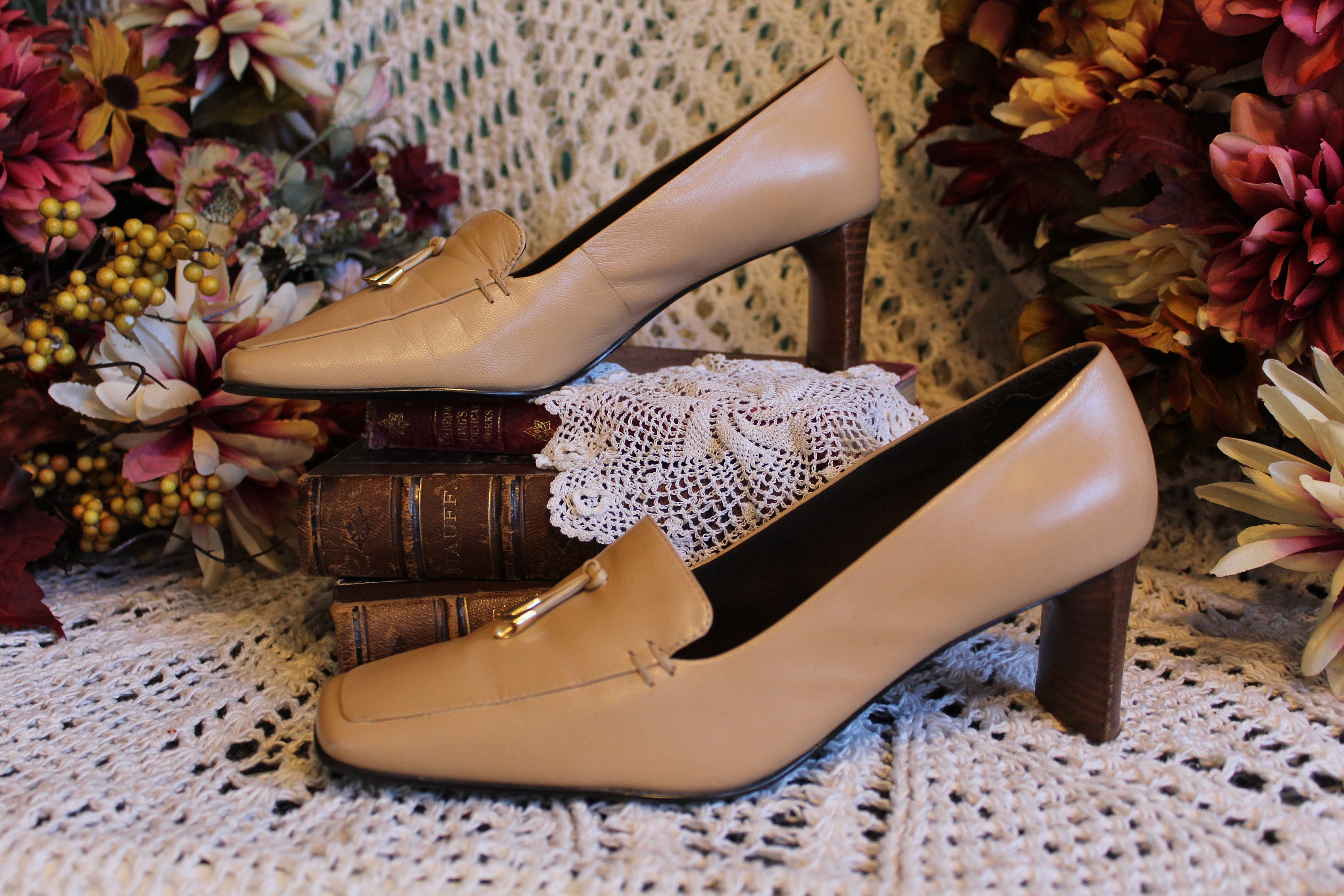 Ladies Professional Heels, Loafers / Classy Camel Colored Stacked Heel ...