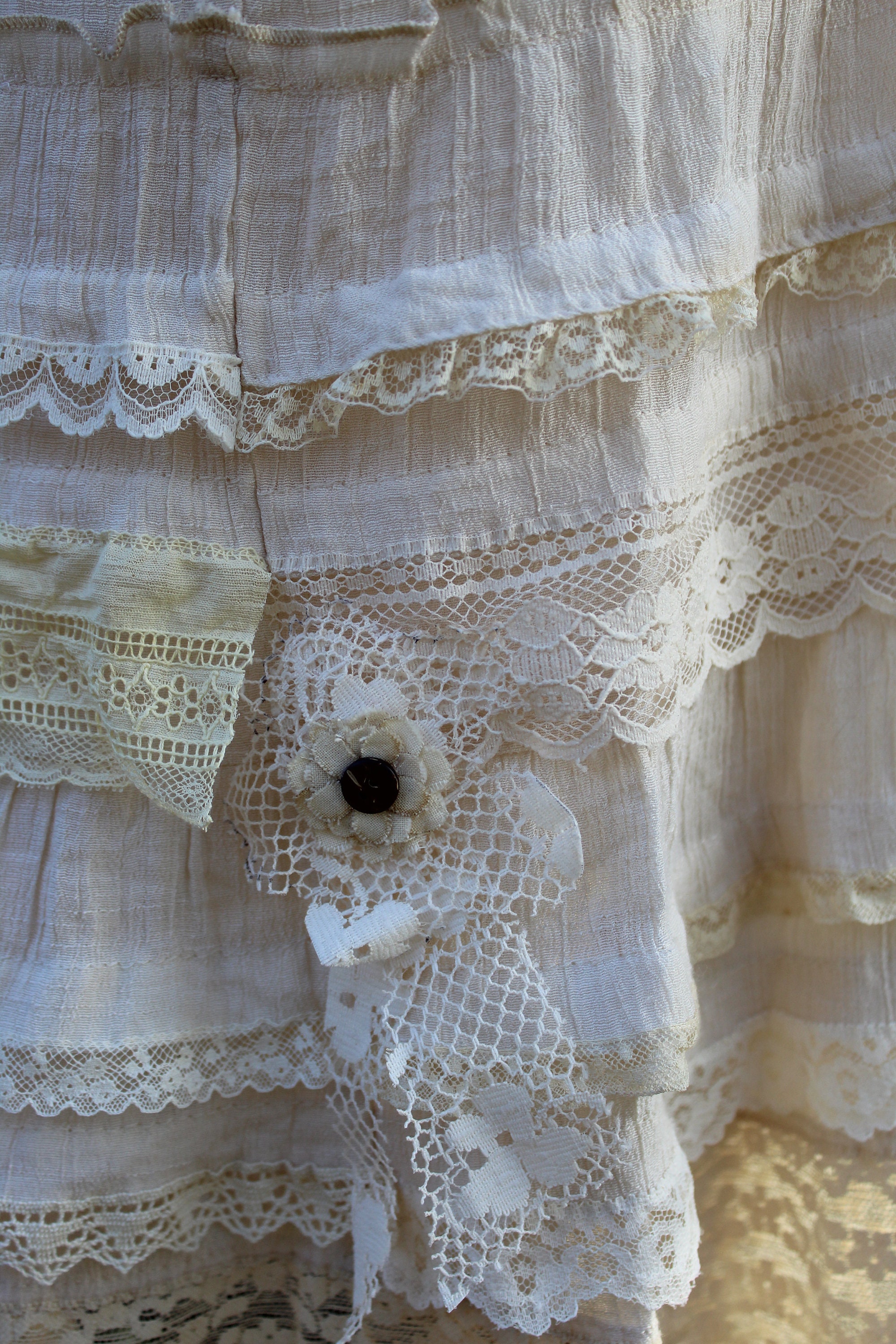 Ladies Romanticly Refashioned Creamy Lacey Pearly & Ruffled Victorian ...