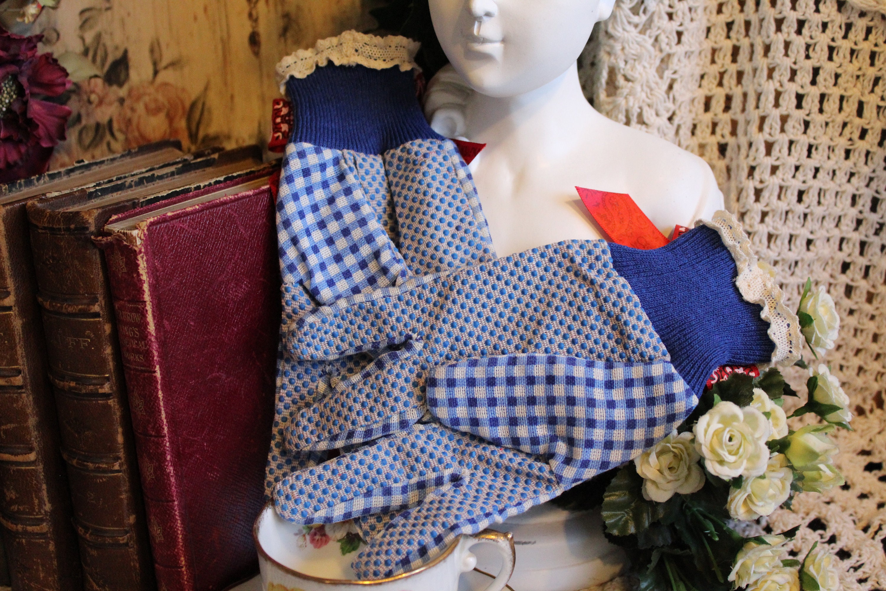 Ladies "moo Fabulous" Country Cow Blue/white Gingham Cloth Gardening ...