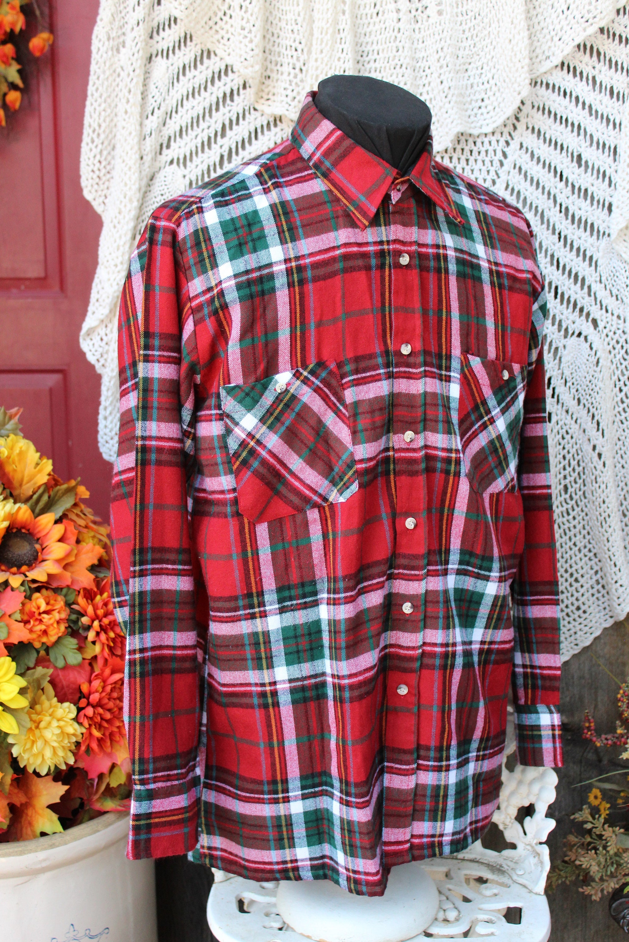 Men's Vintage Handsome Red Acrylic Flannel, Campus Flannel, Work ...