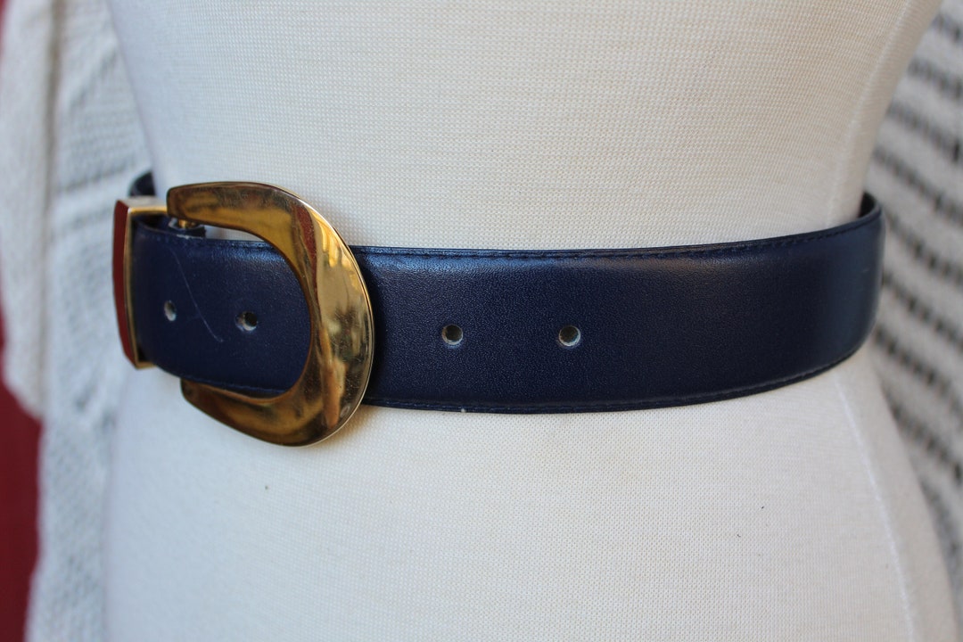 Ladies 1 1/2" Wide Navy Blue Leather Belt, VINTG Navy Blue Dress Belt ...