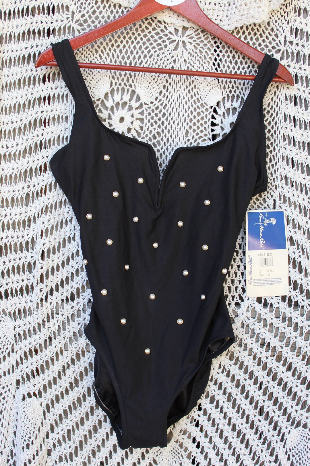 Nwt's Sexy Black Swimsuit, VINTG Black, Pearls Rose Marie Reid One ...
