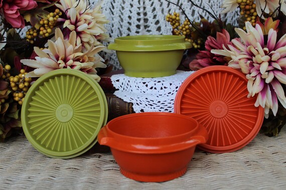 Vintage 70's Tupperware Bowls / Avocado Green Orange - Etsy