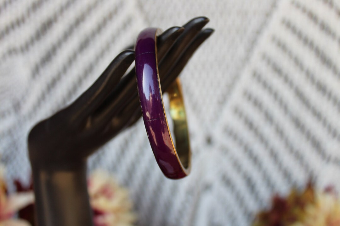 Dark Purple Bangle, Vintage 1/4" Wide Mod Preppy Dark Purple, Gold Tone ...