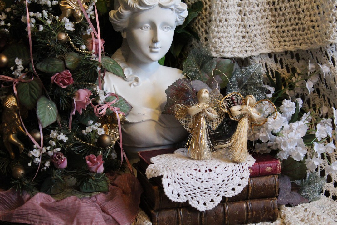 Vintage Raffia Angel Ornaments - Set of Two - Etsy