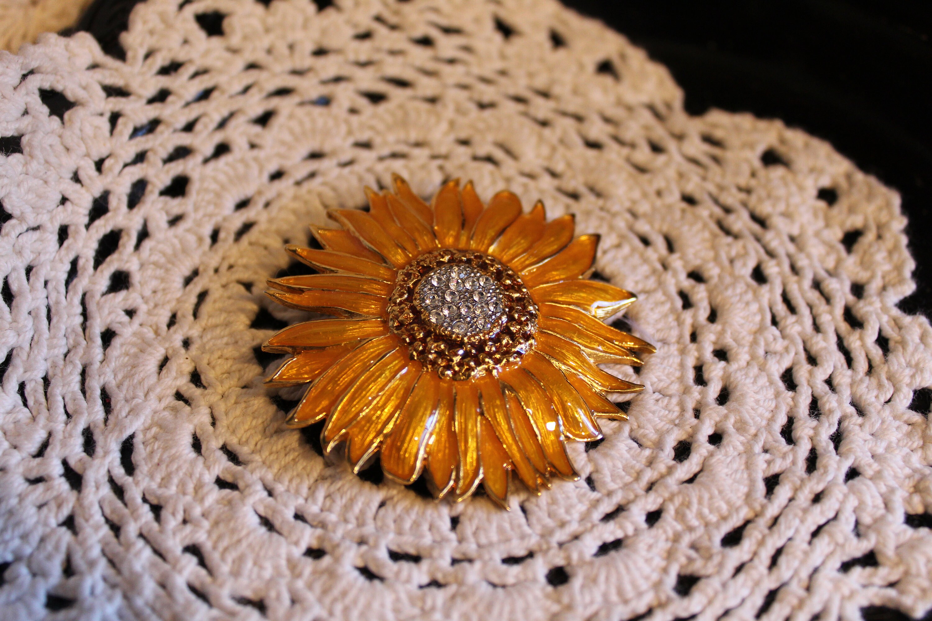 Large Golden Sunflower Brooch Pin, Rhinestone, Yellow Sunflower Costume ...