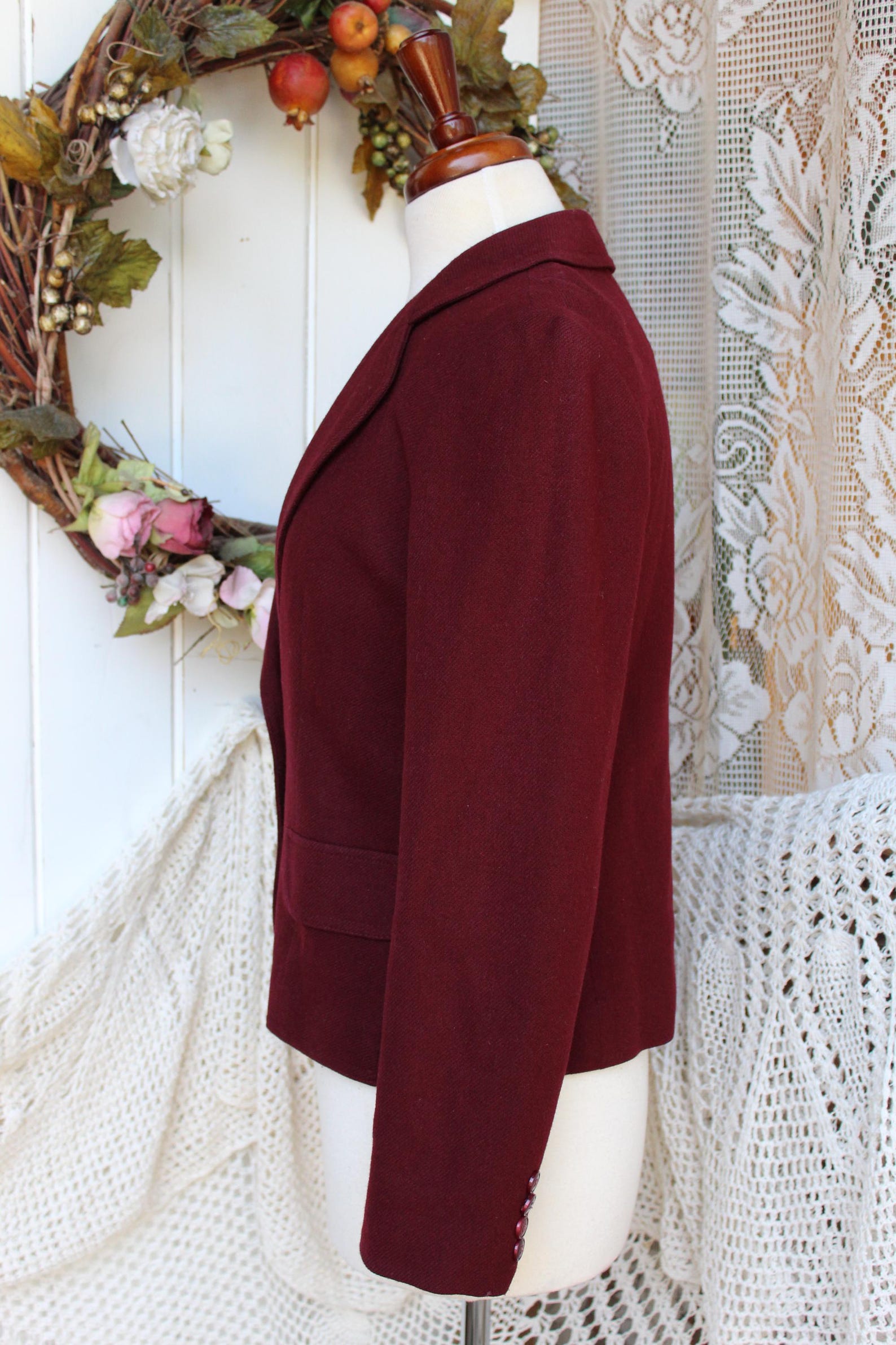 VNTG Wine Colored Blazer/80's Ladies Wool, Nylon Dressy Lined Fitted ...