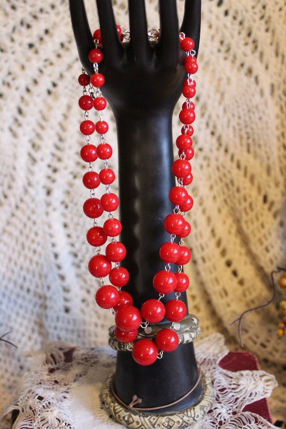 Double Strand Red Bead Necklace vintg Dressy Beaded Choker Necklace red Costume Jewelry Gift jewelry Gift for Her ladies Red Accessories Etsy Canada