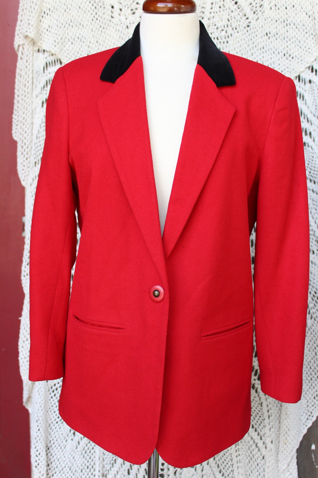 Ladies 80's Red Wool Blazer Jacket, Lined Wool Suit Jacket ...