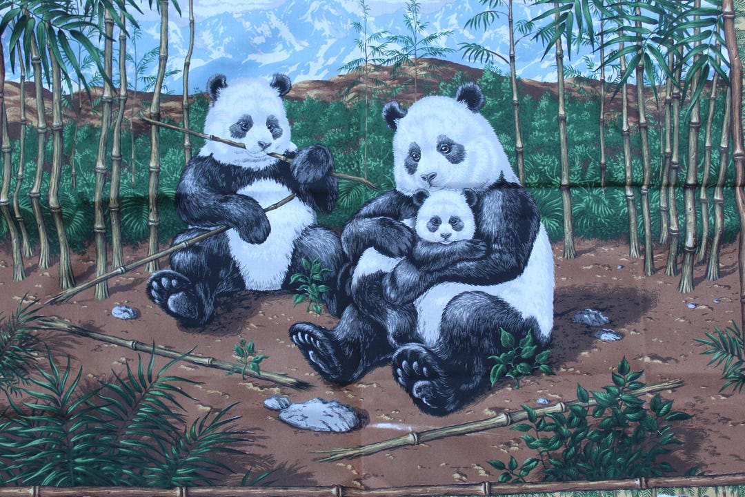 LG Panda Bear Sewing Panel, VNTG 1 YD Panda Bear Family Scenic Sewing ...